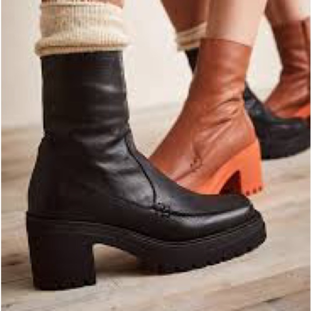 Free People 2nd Skin Leather Penny Platform Boot Black - Gem